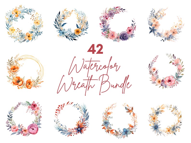 Watercolor Wreath Clipart Bundle Clipart Floral Wreath Clipart Flower ...