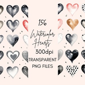 Watercolor Hearts Clipart DIY Card Decoration Love Heart Clipart Bundle ...