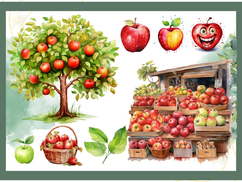 Apple Clipart Bundle Watercolor Apple Clip Arts for DIY Craft Projects ...