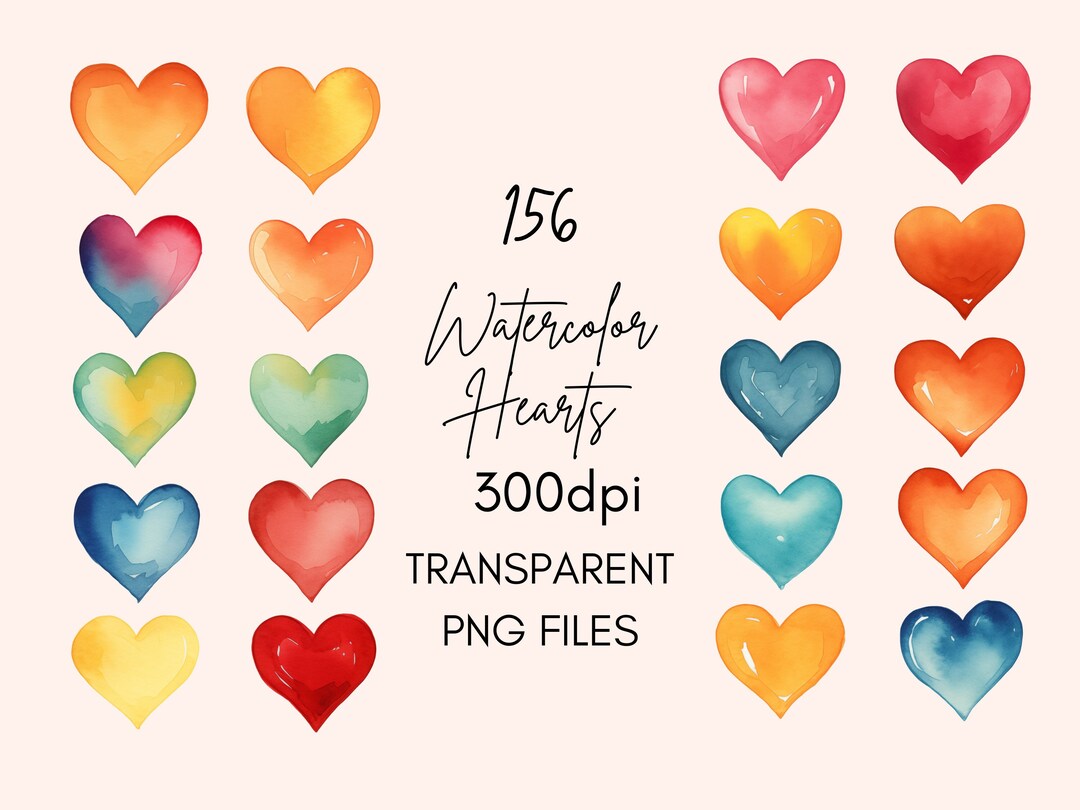 Watercolor Hearts Clipart DIY Card Decoration Love Heart Clipart Bundle ...
