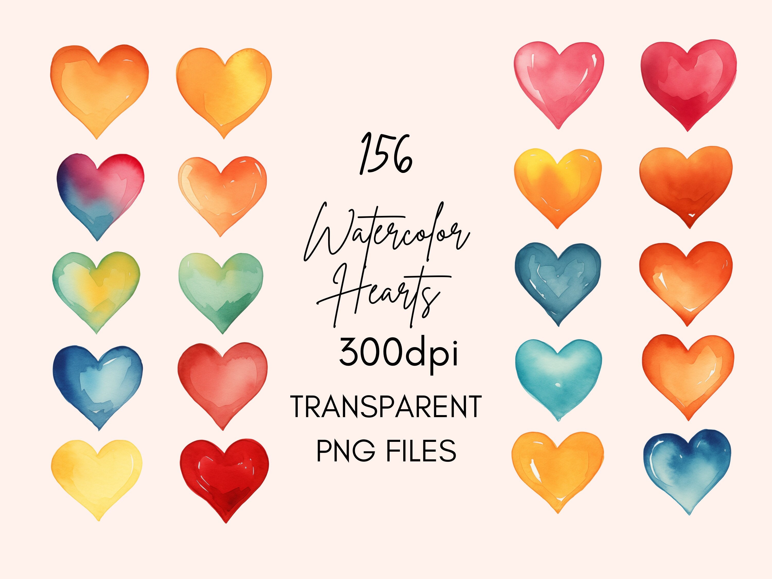 Watercolor Hearts Clipart DIY Card Decoration Love Heart Clipart Bundle ...