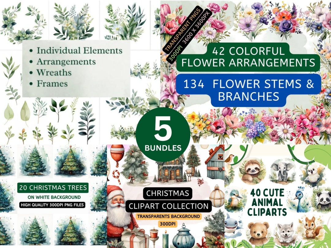 Mega Clipart Bundle PNG Watercolor Clip Arts Bundle DIY Christmas ...