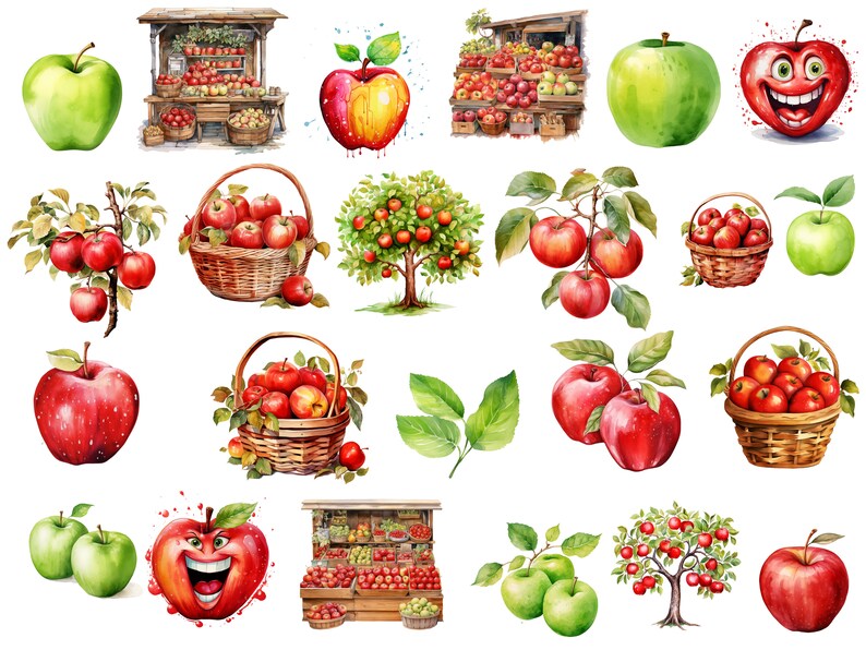Apple Clipart Bundle Watercolor Apple Clip Arts for DIY Craft Projects ...