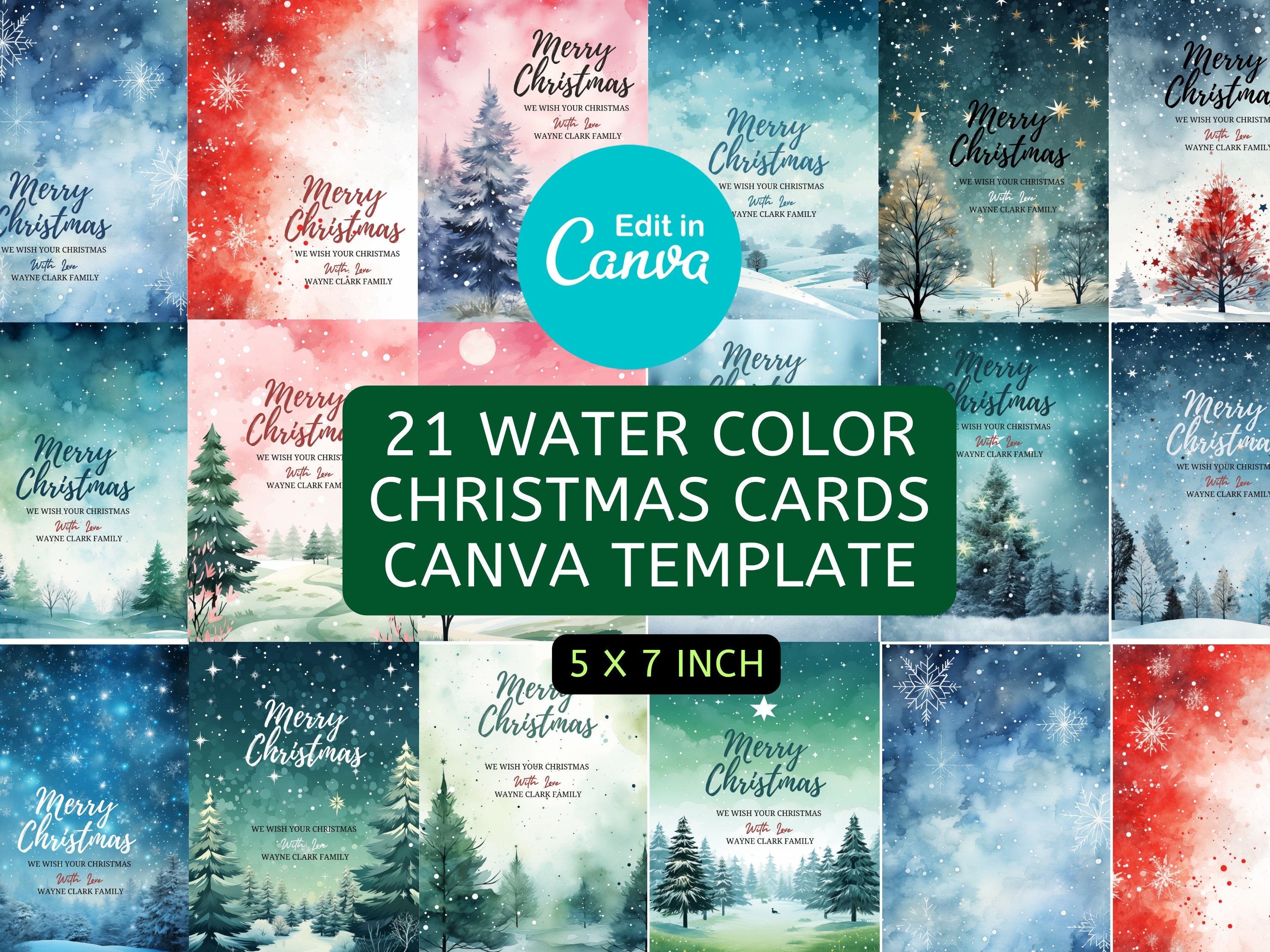 Custom Christmas Cards Canva Template DIY Watercolor Christmas Cards ...
