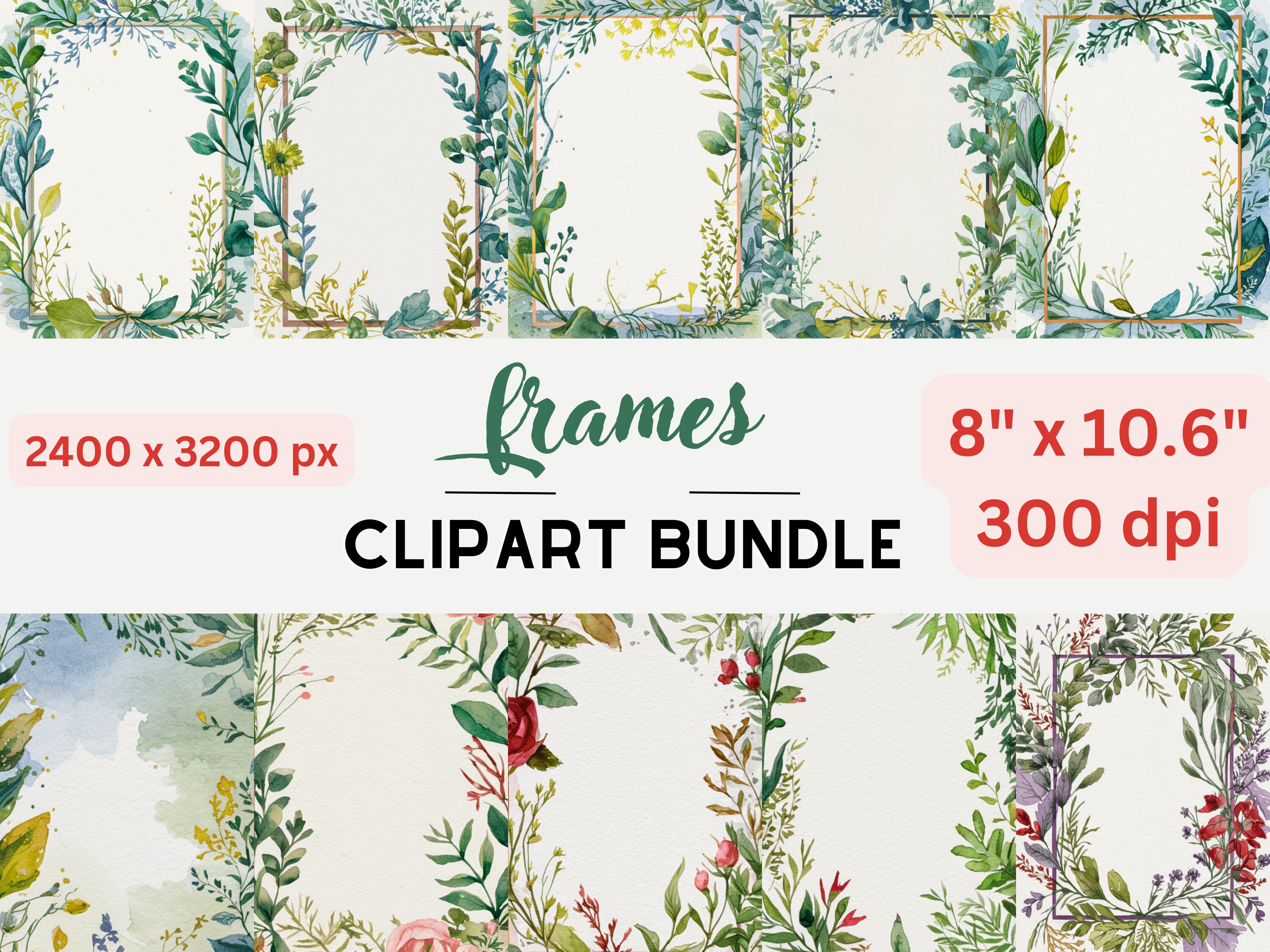 Watercolor Frames Clipart Bundle, Watercolor Clipart Frames, Frames for ...
