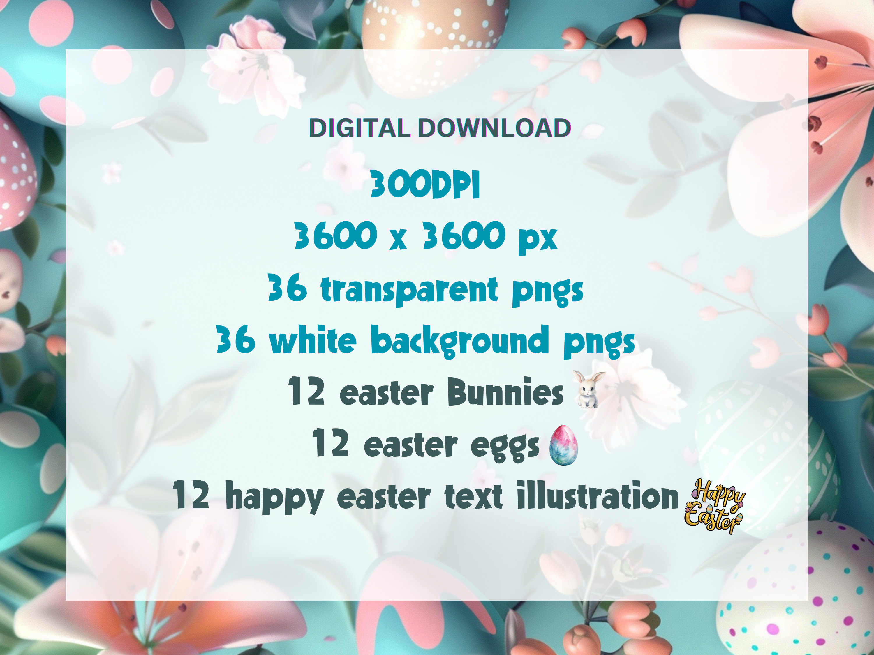 Easter Clipart Bundle Watercolor Easter Bunnies Easter Eggs Happy ...