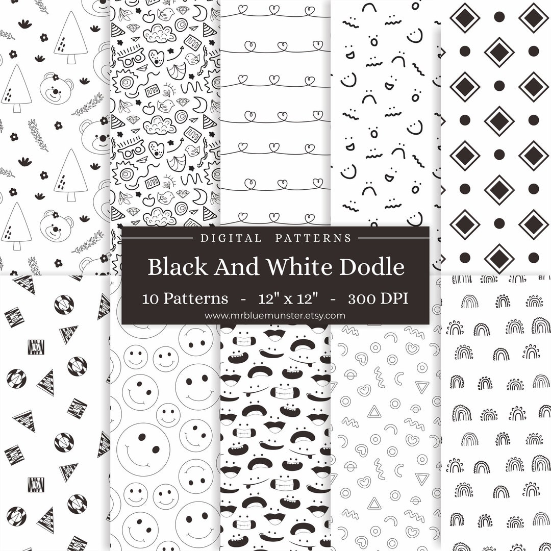 Black and White Doodle Digital Pattern Doodle Seamless - Etsy