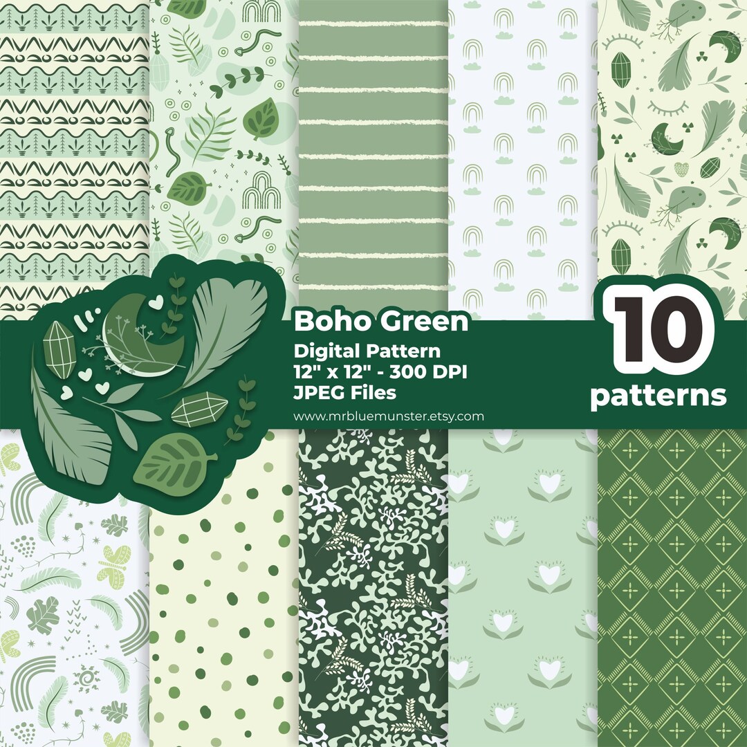 Green Boho Digital Pattern Sage Green Pattern Seamless Boho - Etsy