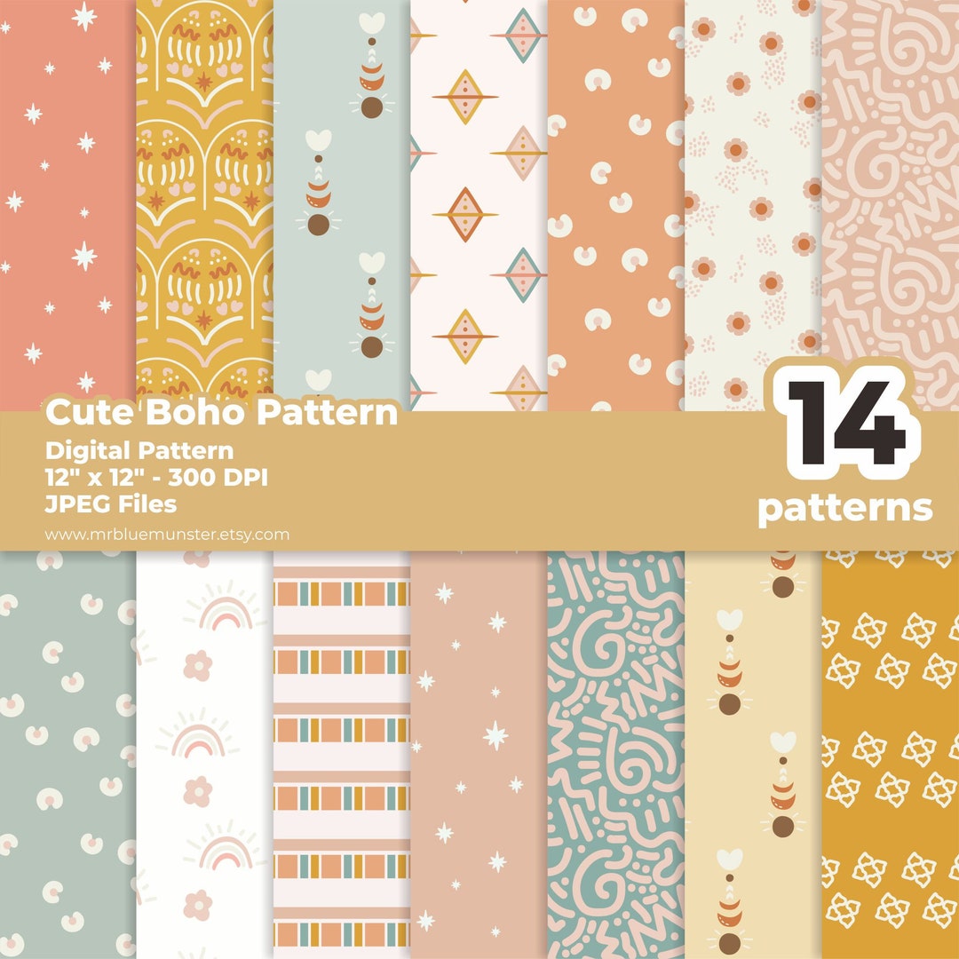 Cute Boho Digital Pattern, Nursery Boho Seamless Pattern, Printable ...