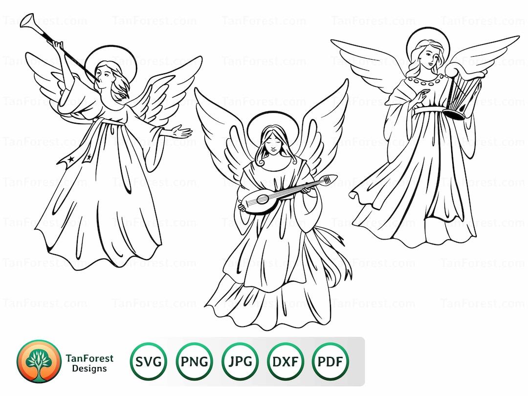3 Angels Svg Solid and Outline Hand Drawn Angel Angelic - Etsy