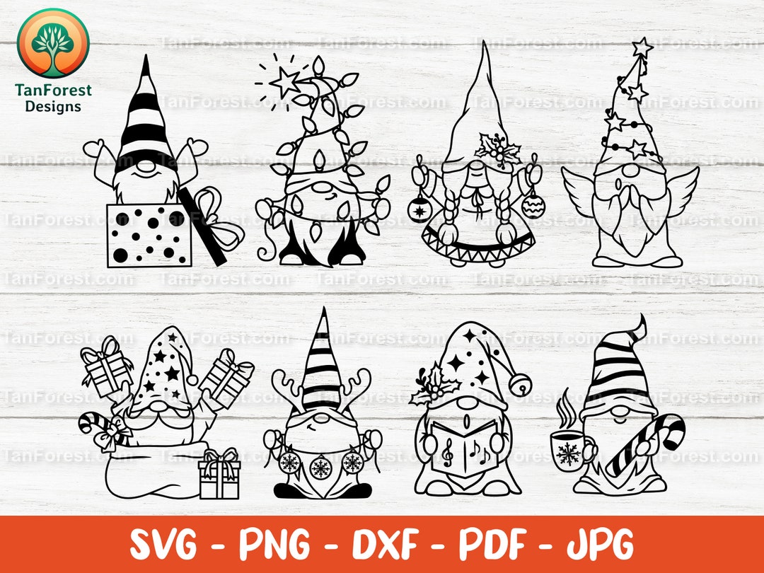 Christmas Gnomes SVG Bundle Outline. Holiday Gnome Svg. Gnome Clipart ...