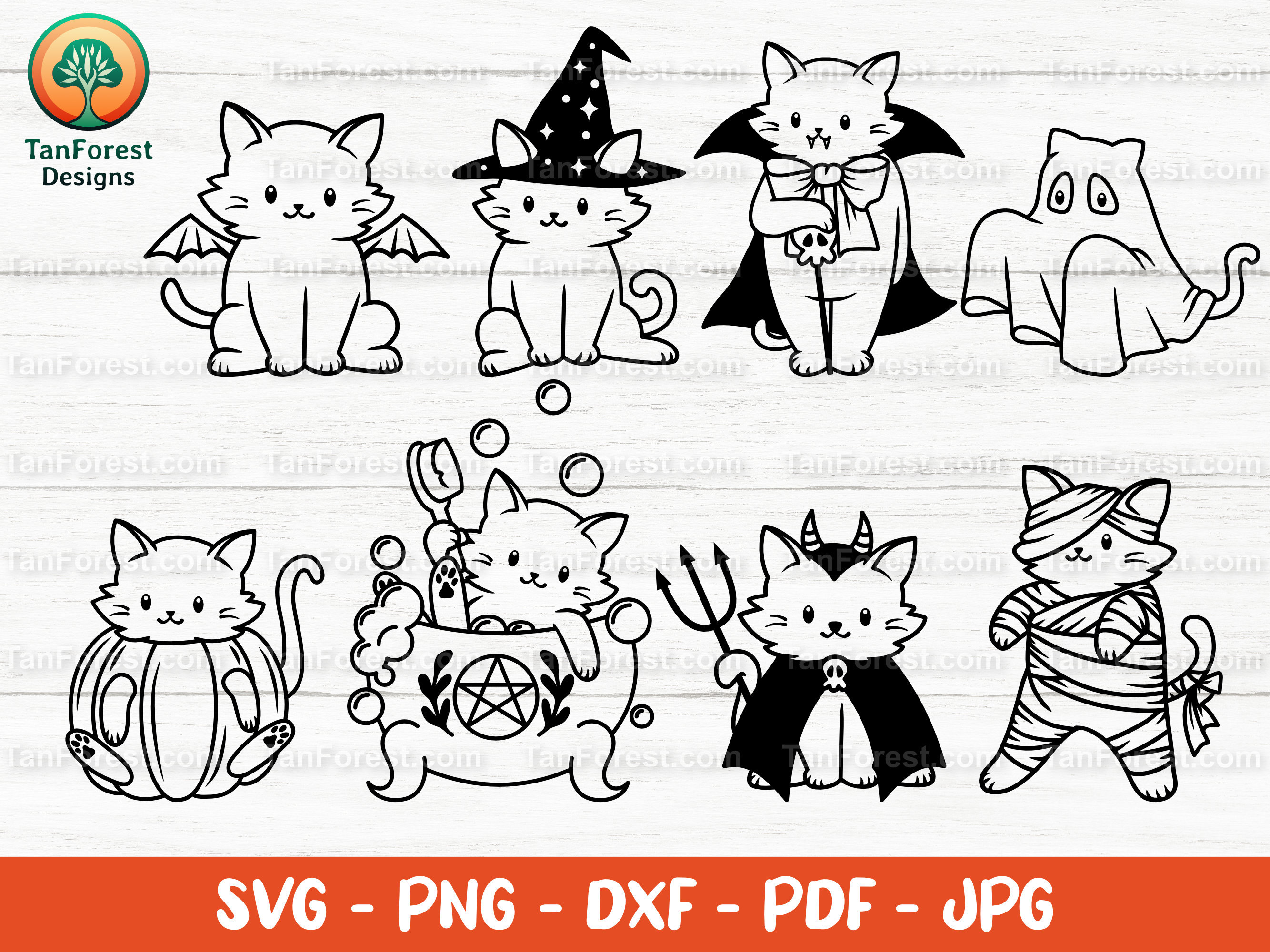 Halloween Cat SVG Bundle Outline. Cute Cat Clipart, Funny Cat Svg ...