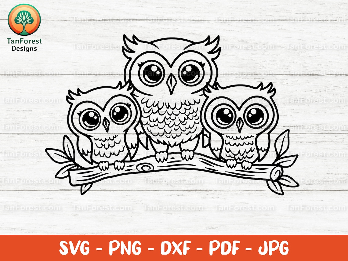 Cute Owl Family SVG Outline Cut File. Baby Owl Svg, Cute Owl Svg ...
