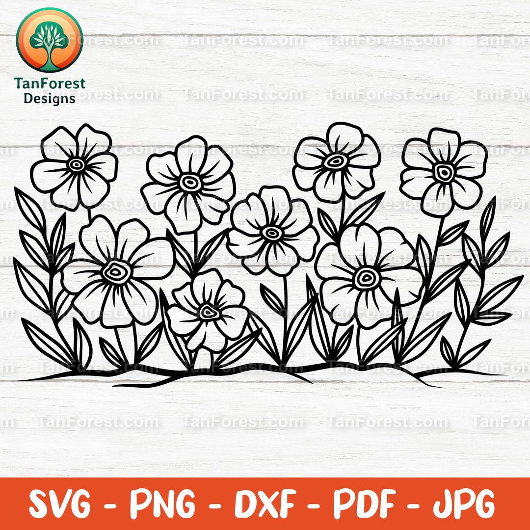 Wildflowers Doodle SVG Cut File - Hand-drawn Spring Flowers Row ...