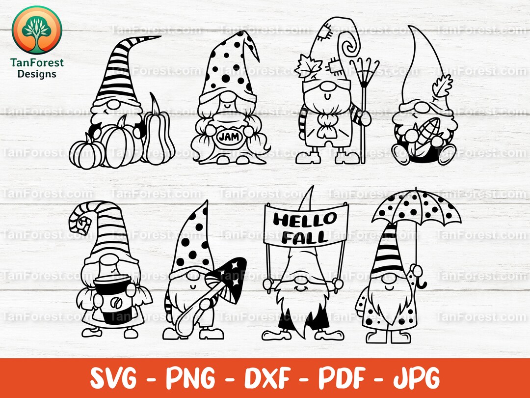 Fall Gnome SVG Outline Bundle. Garden Gnomes. Cute Autumn Design. Girl ...