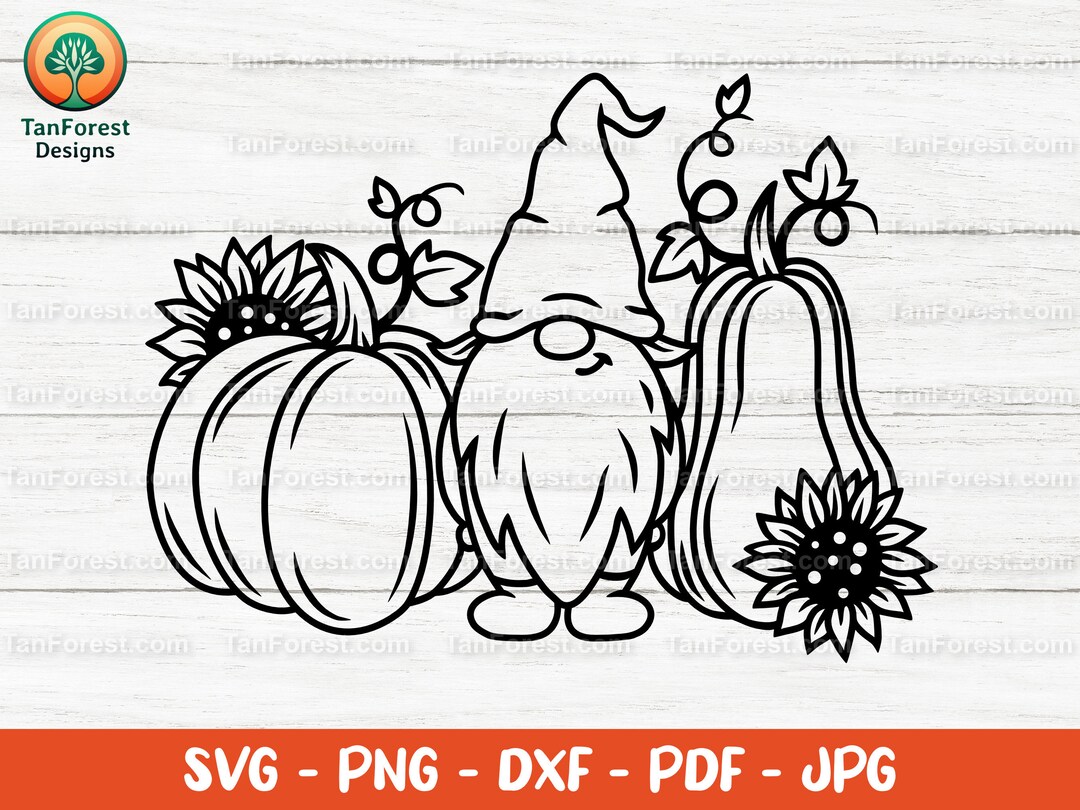 Fall Gnome SVG Outline Design. Autumn Gnome Svg. Thanksgiving, Garden ...