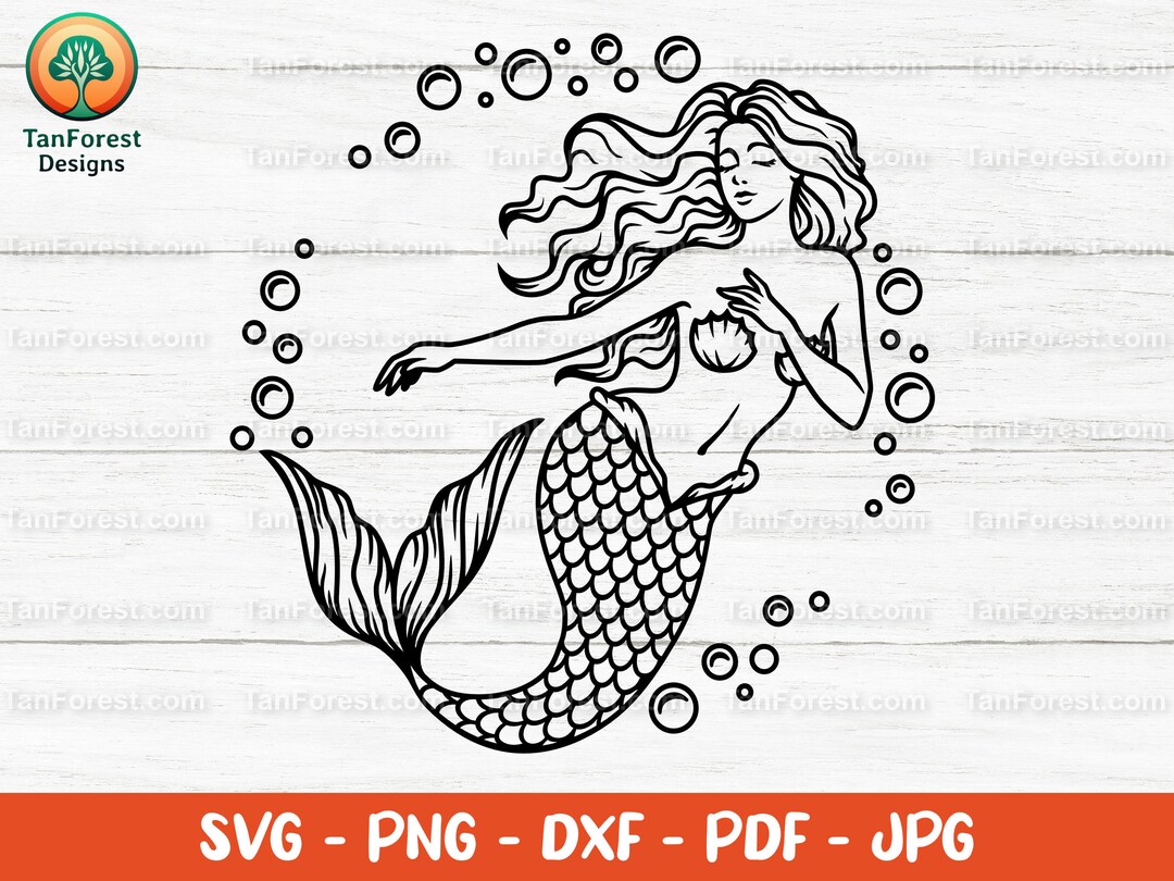 Mermaid SVG Outline, Cute Mermaid Clipart, Siren Tail, Ocean, Sea ...