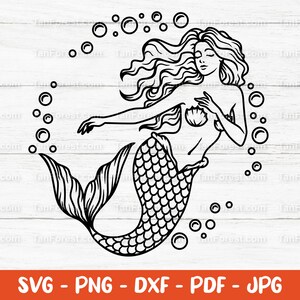 Mermaid SVG Outline, Cute Mermaid Clipart, Siren Tail, Ocean, Sea ...