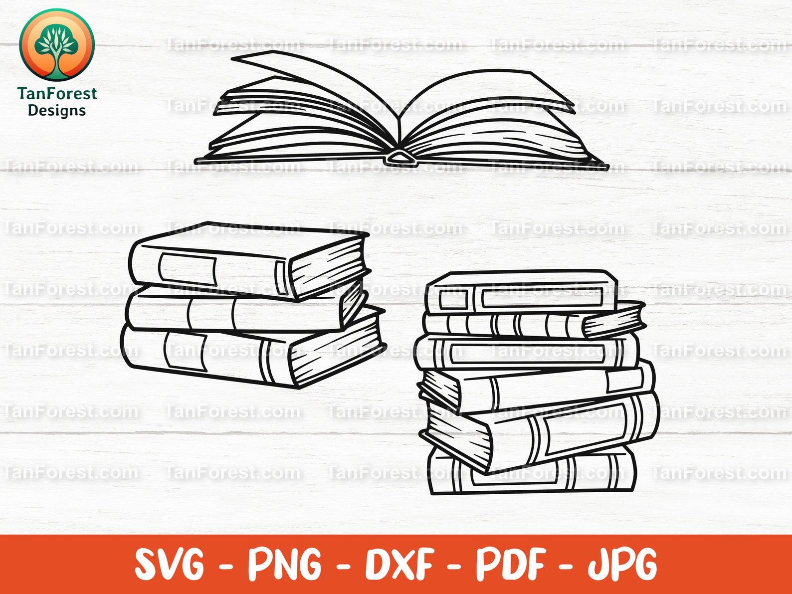 Books SVG Outline, Book Stack Svg, Reading Svg, Book Clipart, Floral ...