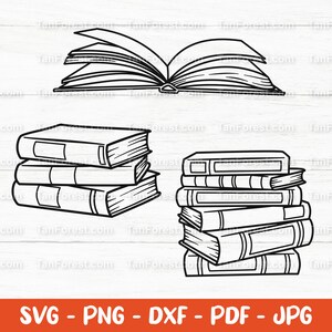 Books SVG Outline, Book Stack Svg, Reading Svg, Book Clipart, Floral ...