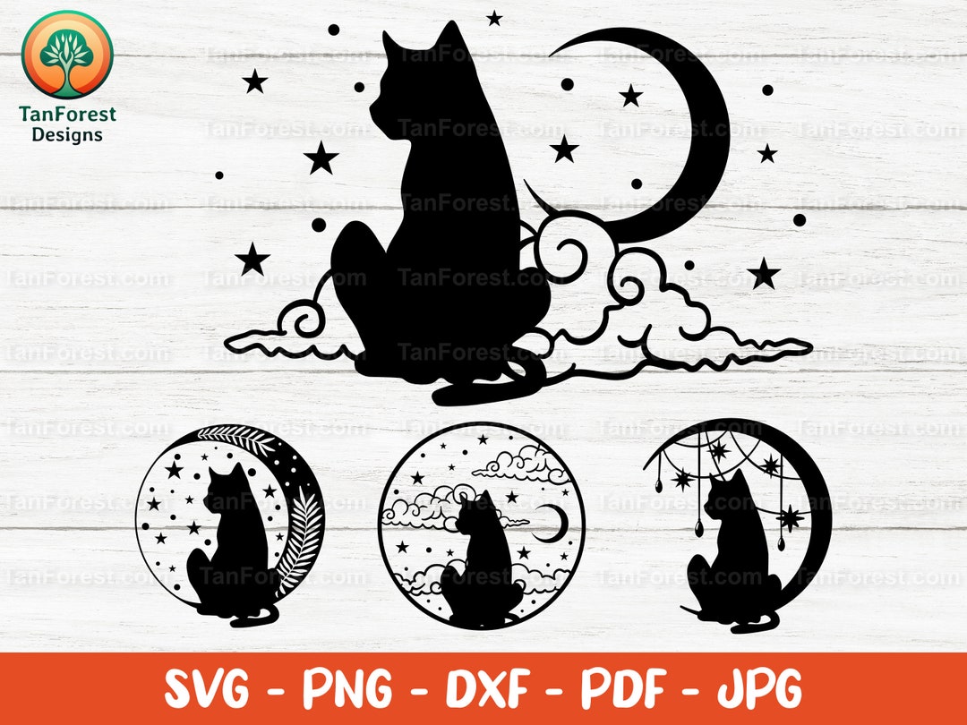 Moon Cat Svg, Celestial Cat Svg, Silhouette Cat, Moon Svg, Mystical Svg ...