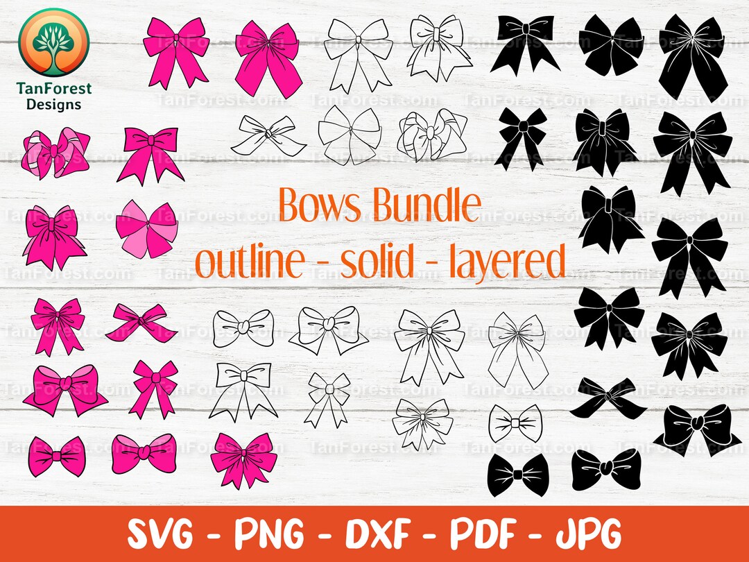 Bows Bundle Svg, Layered - Outline - Solid, Ribbon Svg, Hand Drawn Bow ...