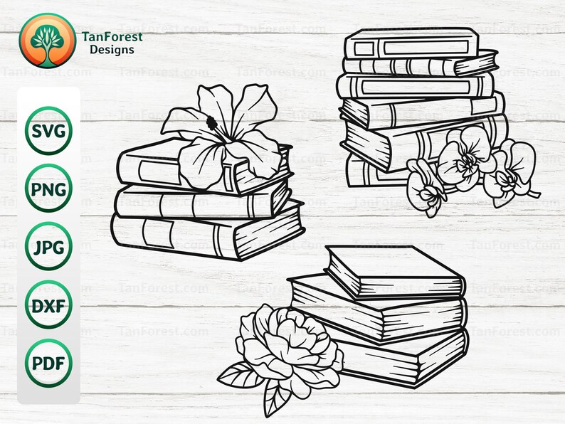 Books SVG Book Stack Svg Reading Svg Book Clipart Floral - Etsy