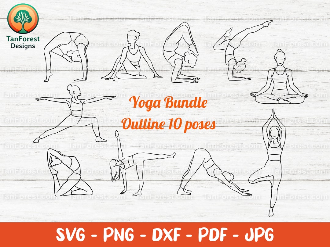 Yoga Poses SVG Bundle, Outline Yoga, Yoga Pose Svg, Yoga Clipart, Woman ...