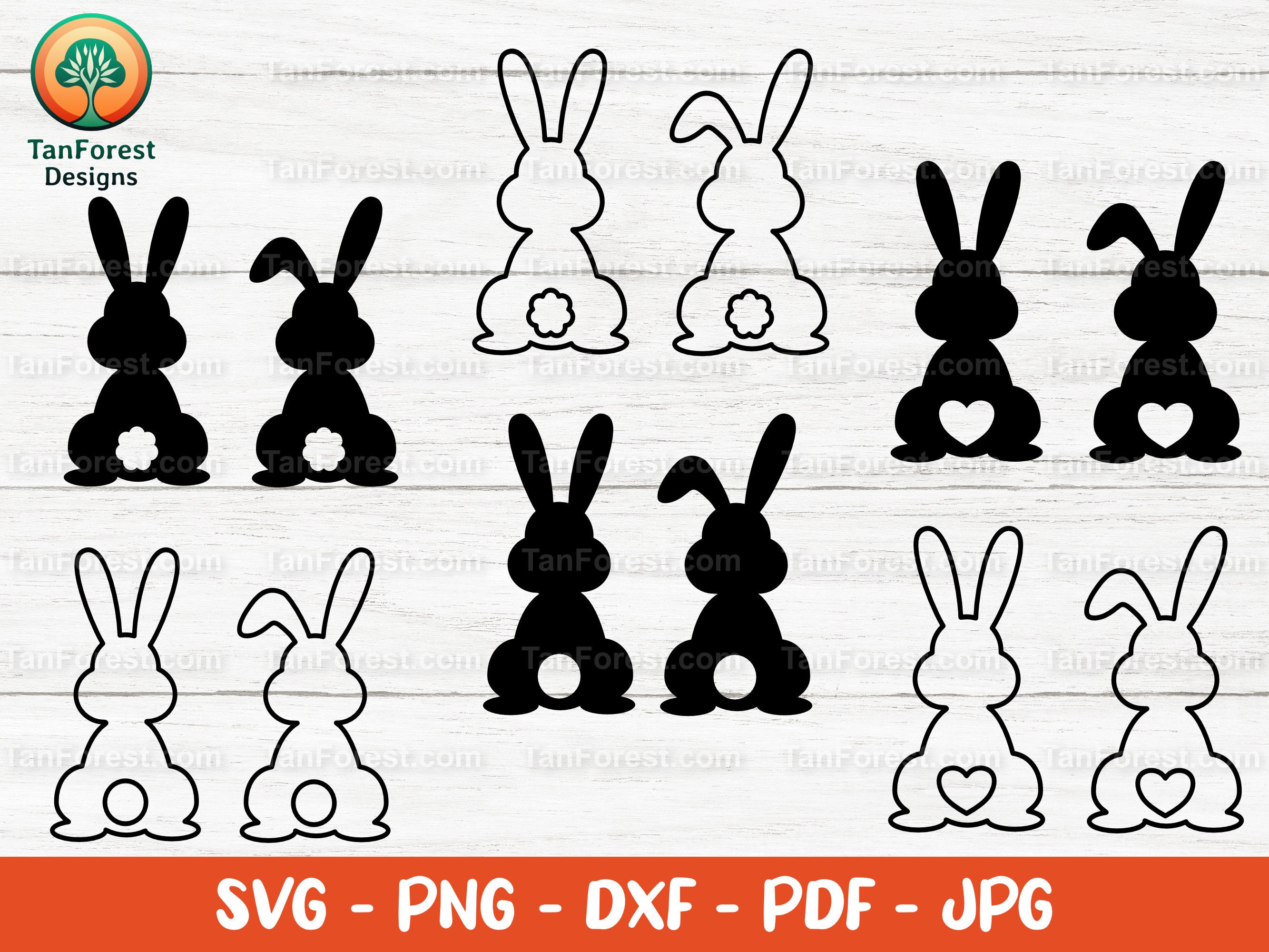 Bunny SVG Bundle, Solid & Outline, Easter Cut Files. Easter Clipart ...