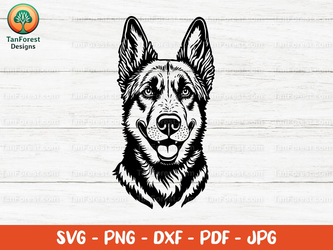 German Shepherd SVG Outline, German Shepherd Face Svg, Printable Svg ...