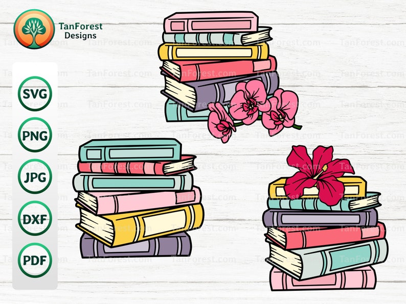 Books SVG Layered Cut Files Floral Books Svg Books Stack - Etsy