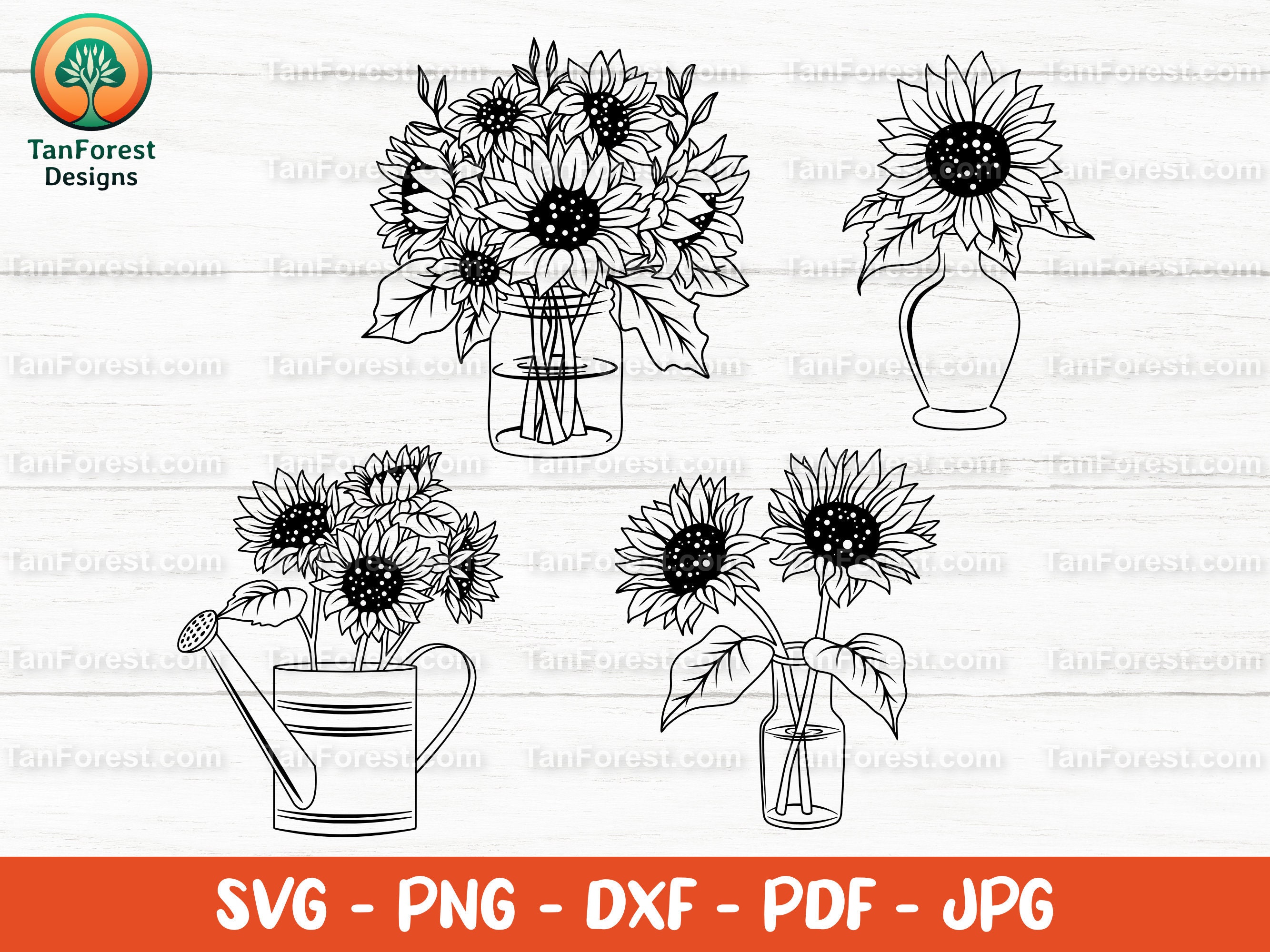 Sunflower SVG Outline Cut Files. Sunflower Clipart, Flowers Bouquet Svg ...