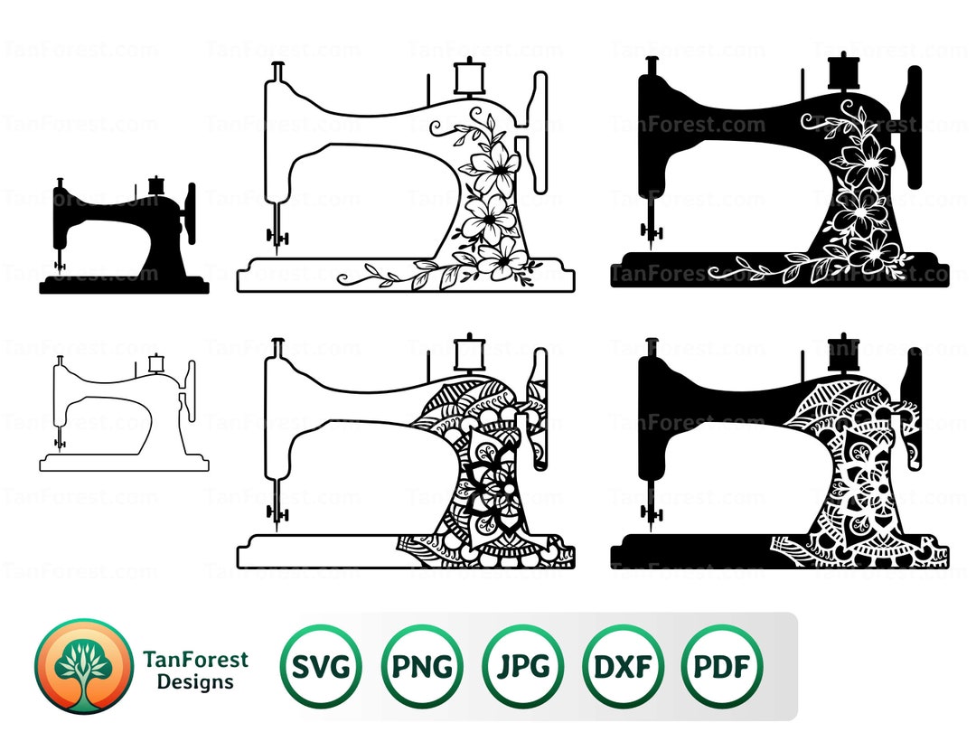 Sewing Machine SVG Solid and Outline Cut Files. Floral Sewing - Etsy