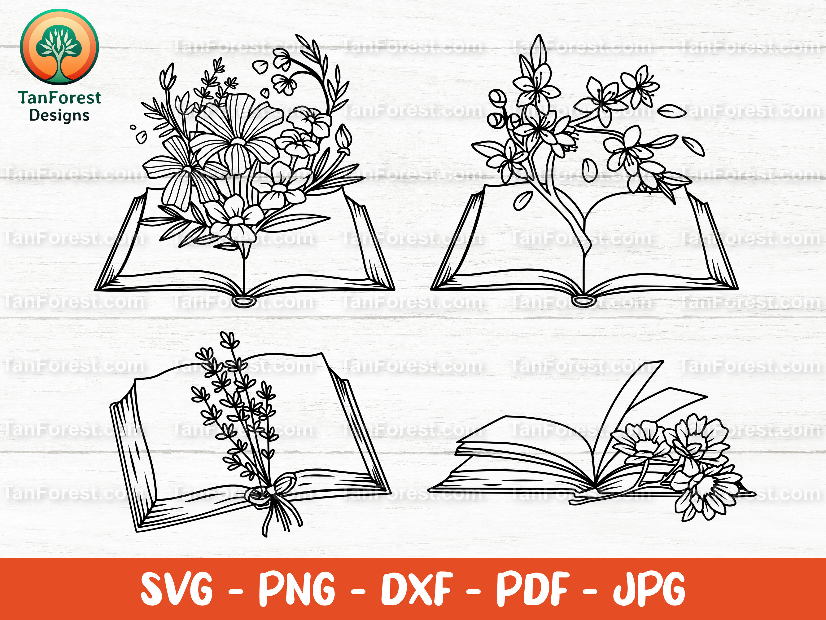 Books SVG, Book Stack Svg, Reading Svg, Book Clipart, Floral Books Svg ...
