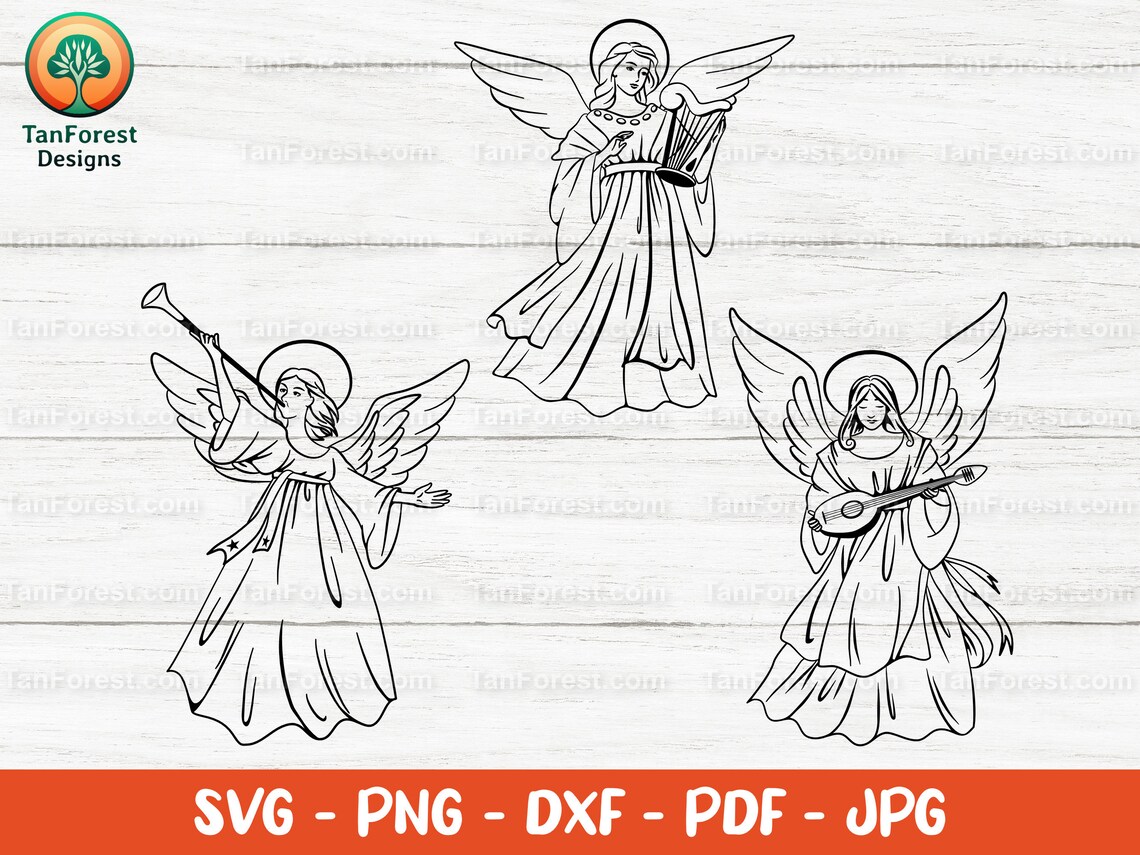 3 Angels Svg Solid and Outline Hand Drawn Angel Angelic - Etsy UK