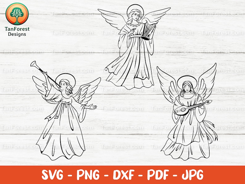 3 Angels Svg Solid and Outline Hand Drawn Angel Angelic - Etsy UK