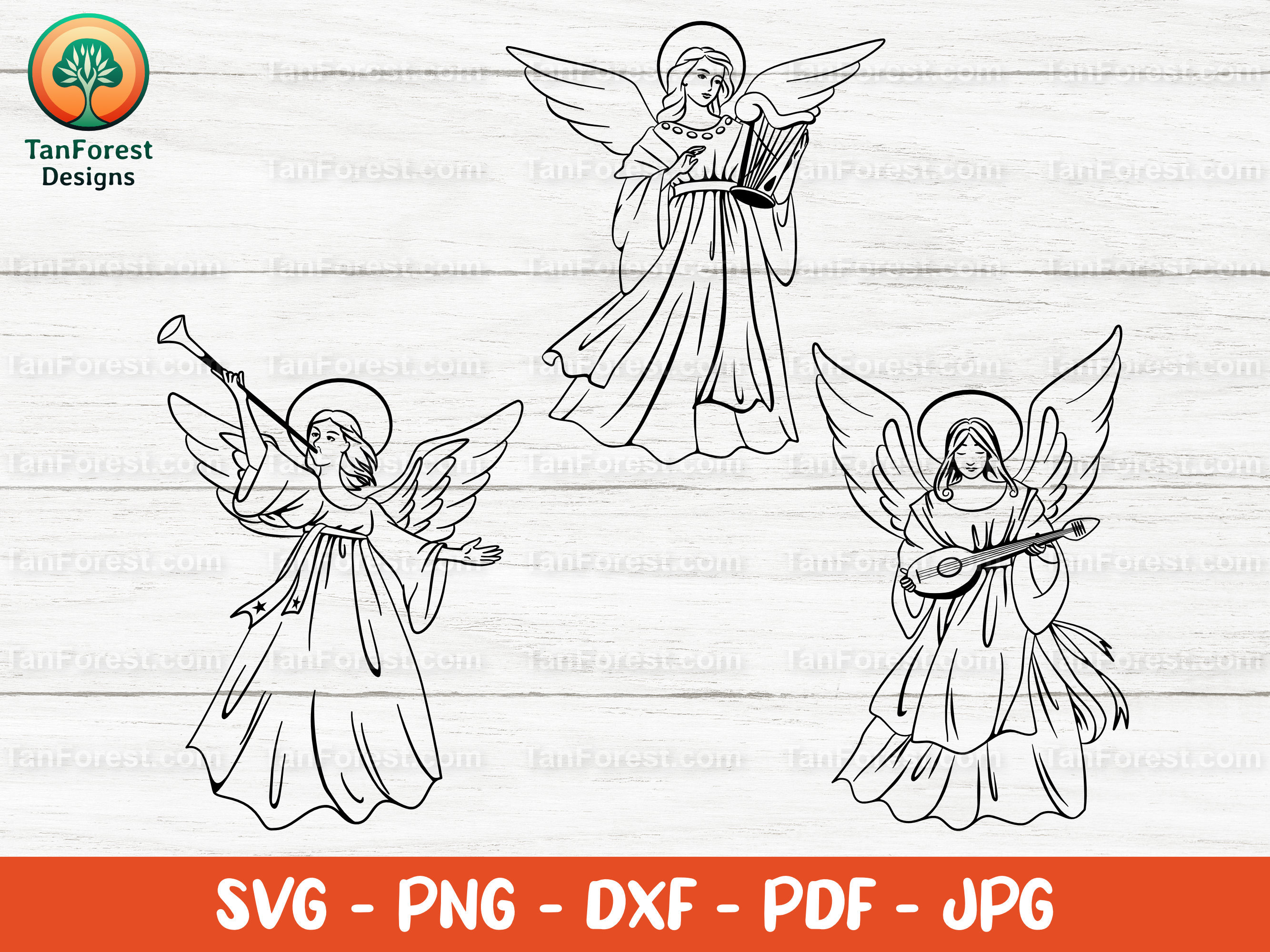 3 Angels Svg Solid and Outline, Hand Drawn Angel, Angelic Choir ...