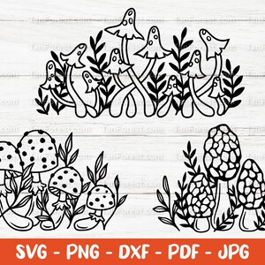 Mushroom SVG Bundle Outline. Mushroom Clipart. Fungus Row Svg. Floral ...