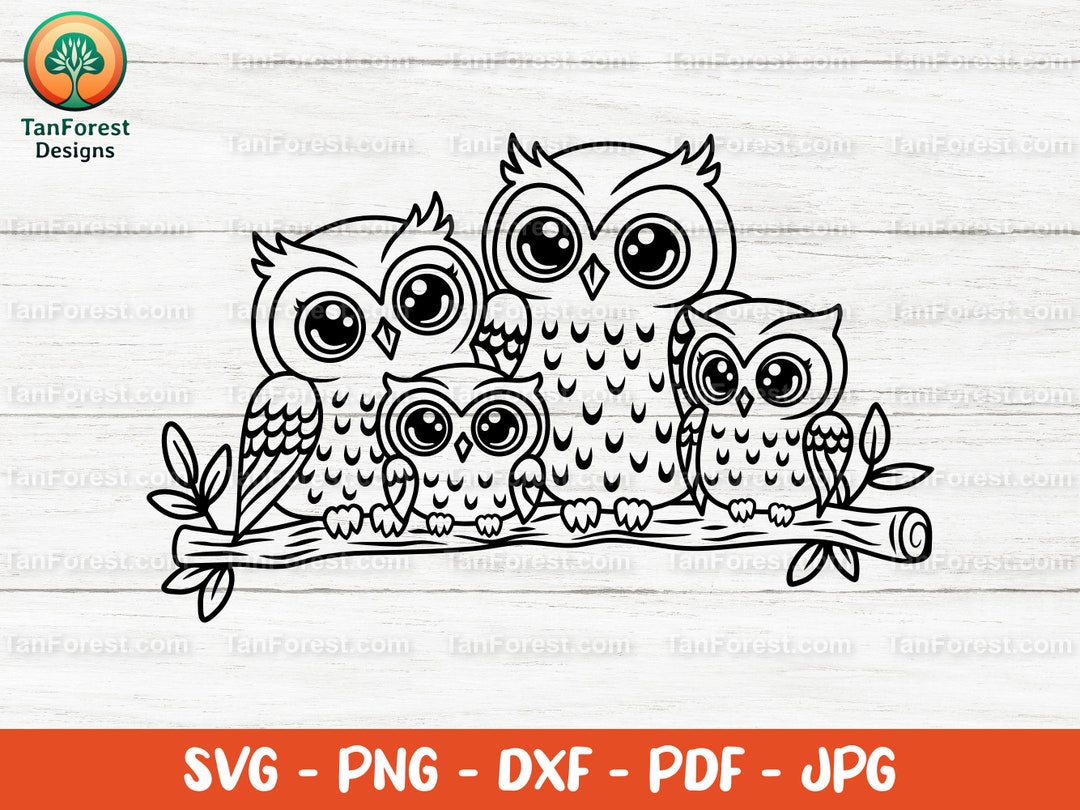Cute Owl Family SVG Outline Cut File. Baby Owl Svg, Owl Clipart ...