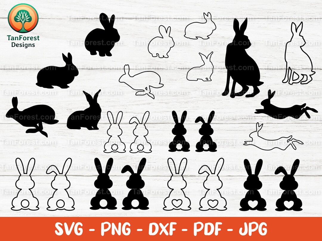 Bunny SVG Bundle, Solid & Outline, Easter Cut Files. Easter Clipart ...