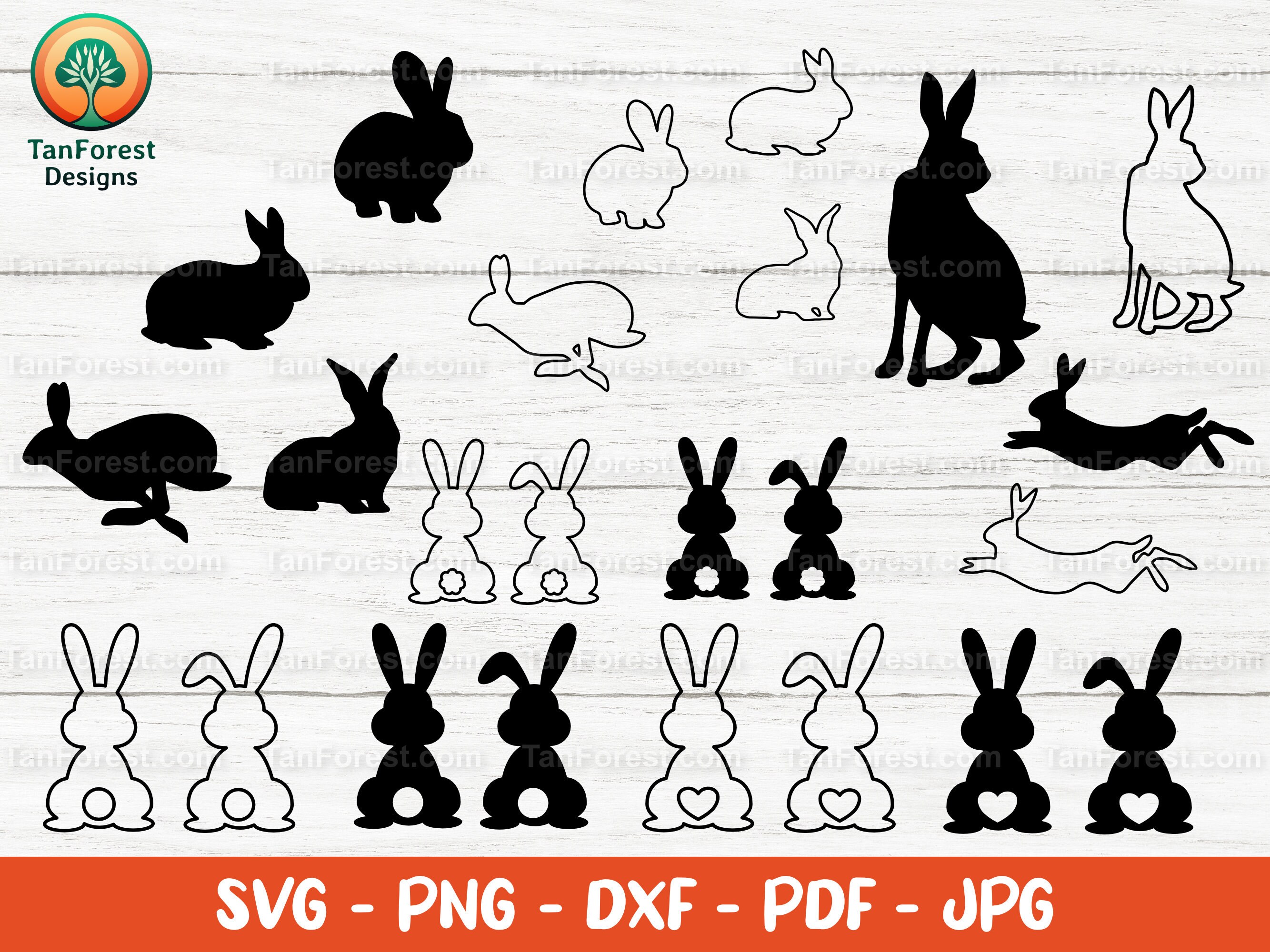 Bunny SVG Bundle, Solid & Outline, Easter Cut Files. Easter Clipart ...