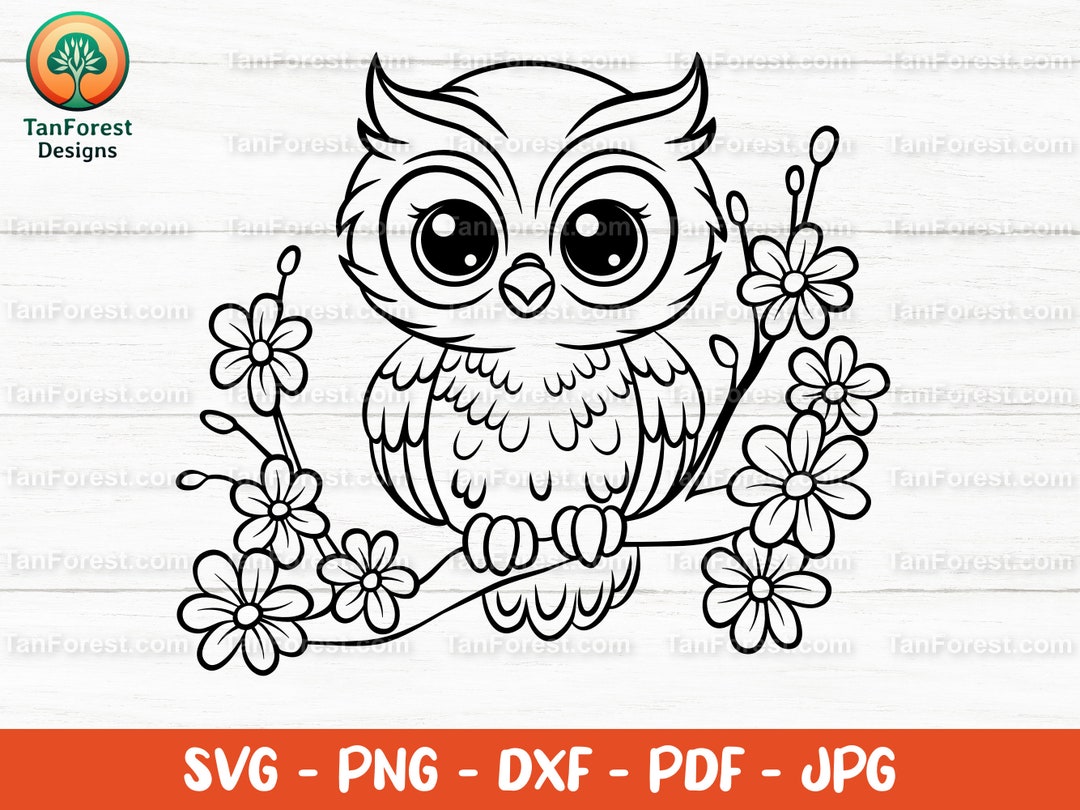 Owl SVG Outline Cut File. Baby Owl Svg, Floral Cute Owl Svg. Woodland ...