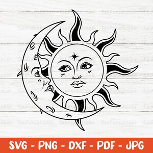 Moon and Sun SVG Cut Files. Celestial Svg, Sun Svg, Moon Svg, Boho Sun ...