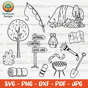 Camping SVG Outline Bundle. Outdoor Clipart, Hand Drawn Doodle ...