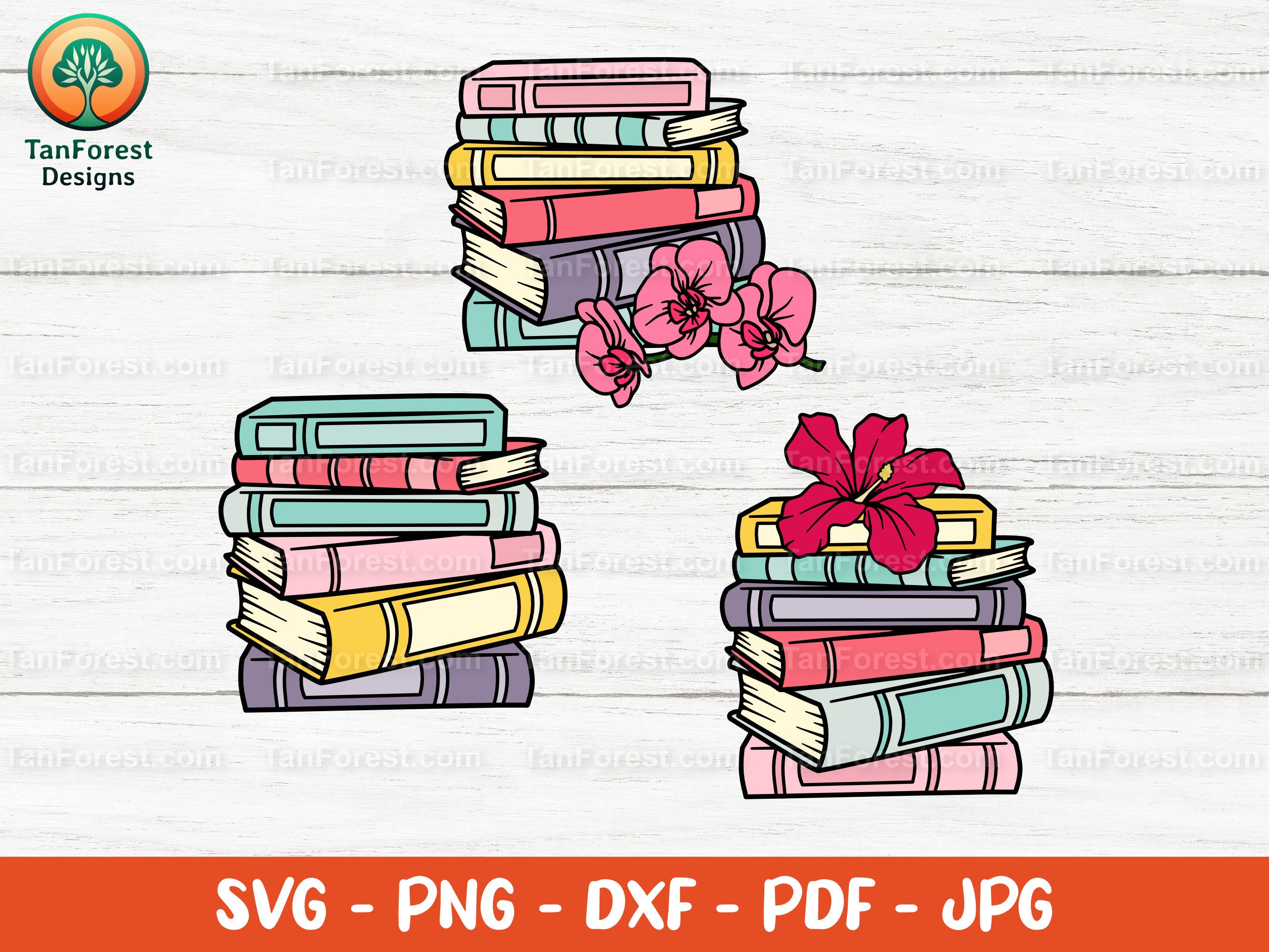 Books SVG Layered Cut Files, Floral Books Svg, Books Stack Clipart ...