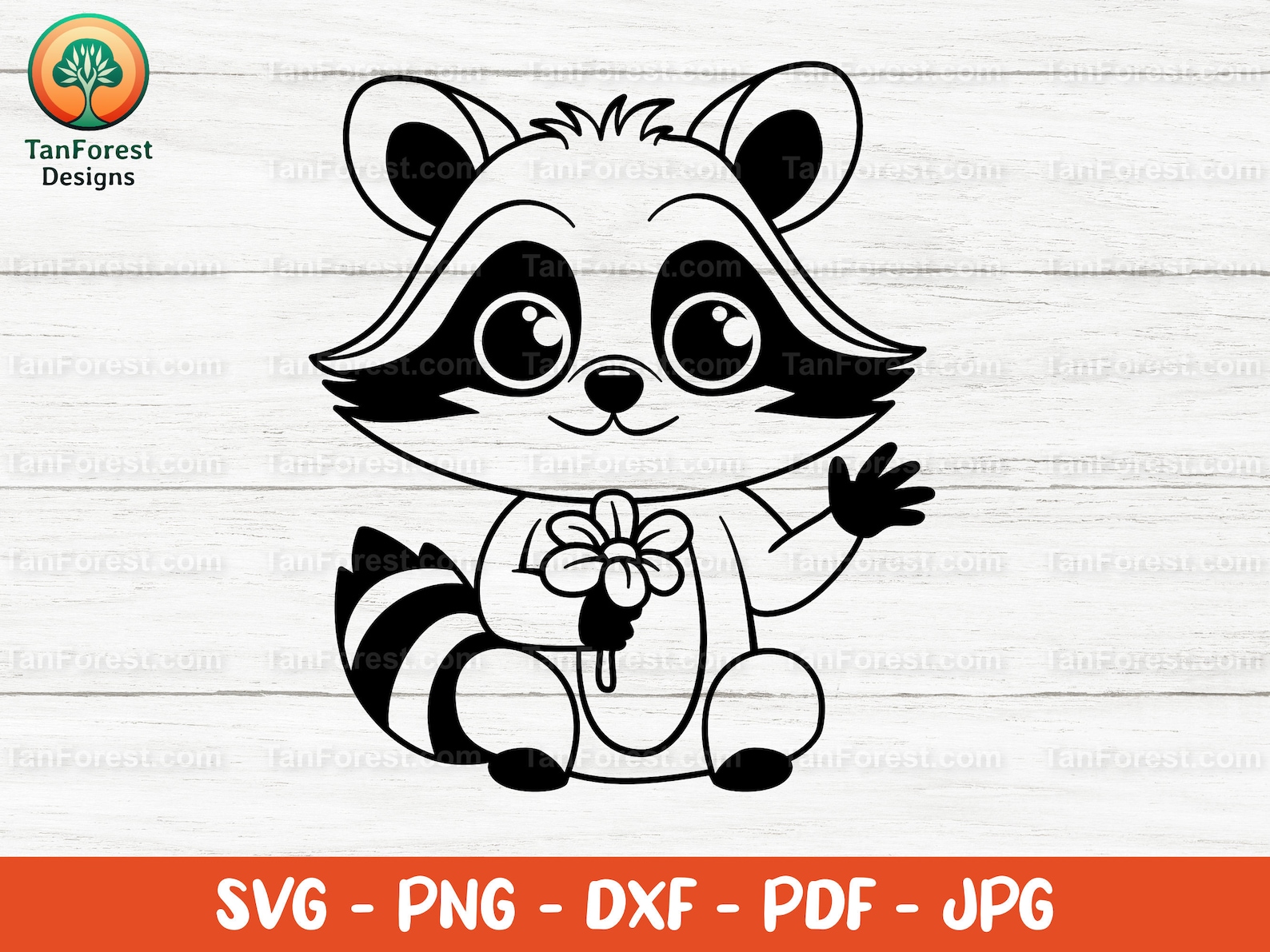 Baby Raccoon SVG Outline Cut File. Raccoon With Flower Svg. Cute ...