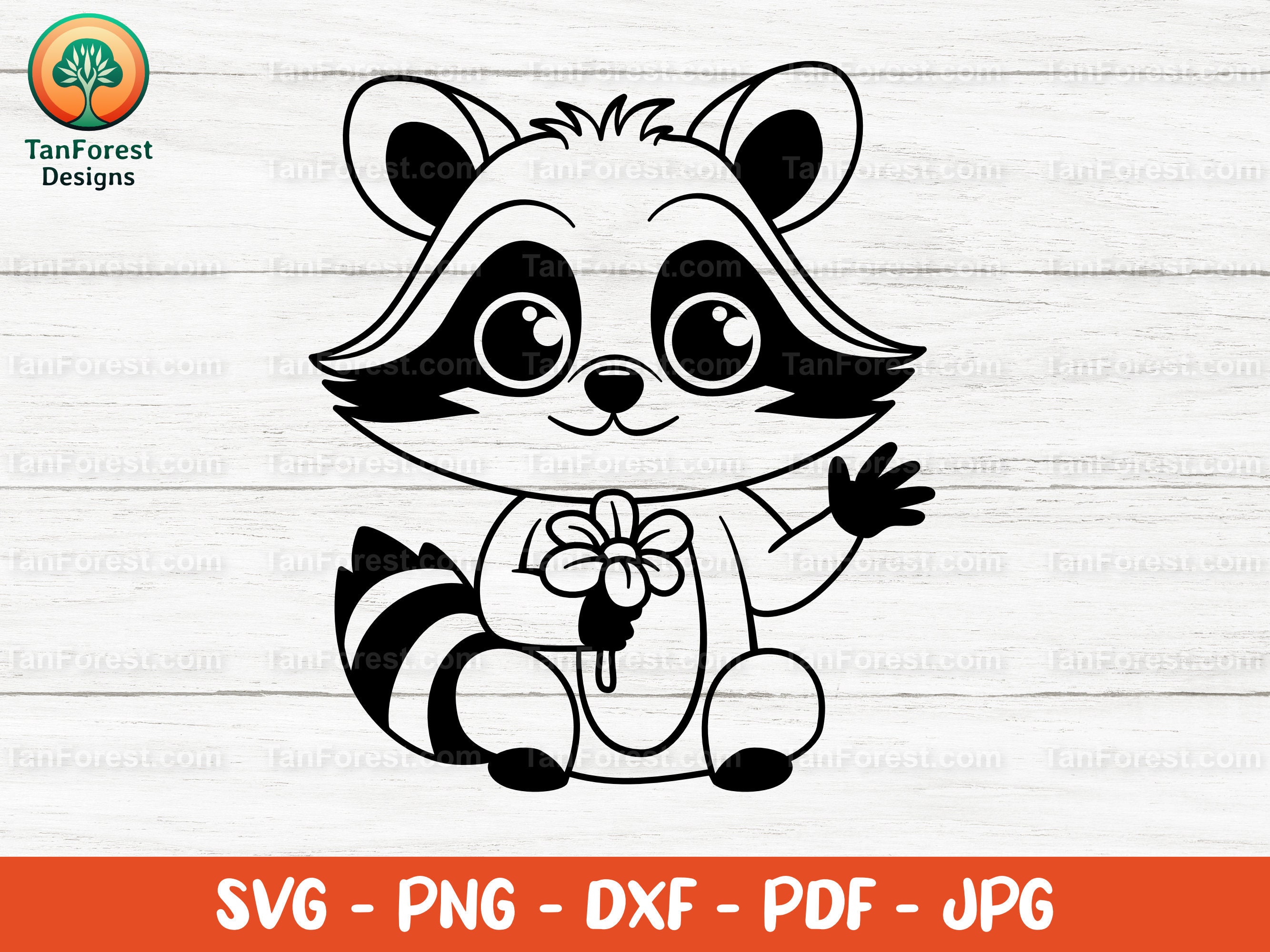 Baby Raccoon SVG Outline Cut File. Raccoon With Flower Svg. Cute ...