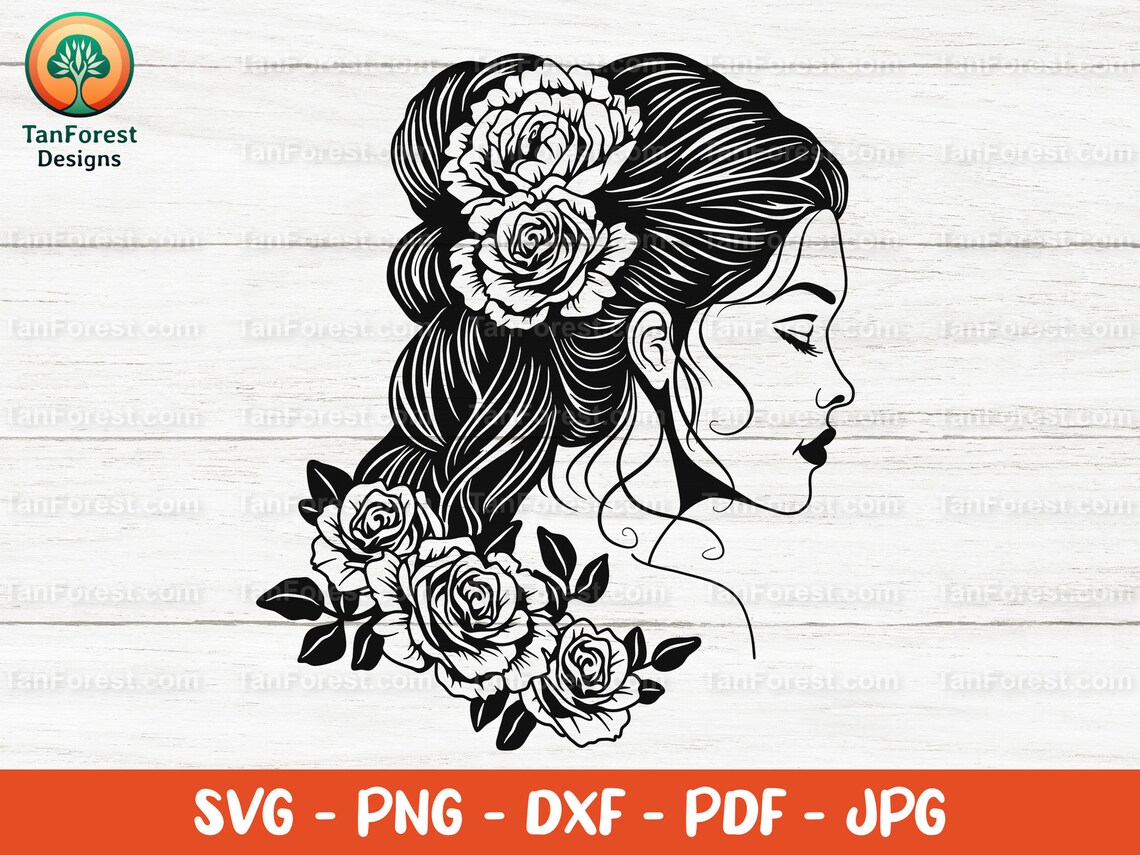 Floral Woman SVG, Woman Face Svg, Woman Portrait Svg, Flower Girl Svg ...