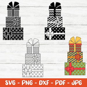 Pile of Presents Svg Layerd, Outline, Pile of Gift Boxes Svg, Christmas ...