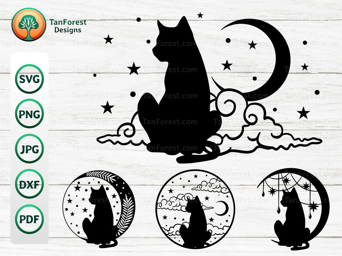 Moon Cat Svg Celestial Cat Svg Silhouette Cat Moon Svg - Etsy